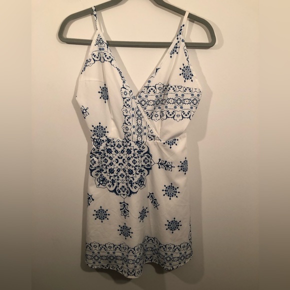 SHEIN | Tops | Shein Top Flowy Crossover Whiteblue | Poshmark